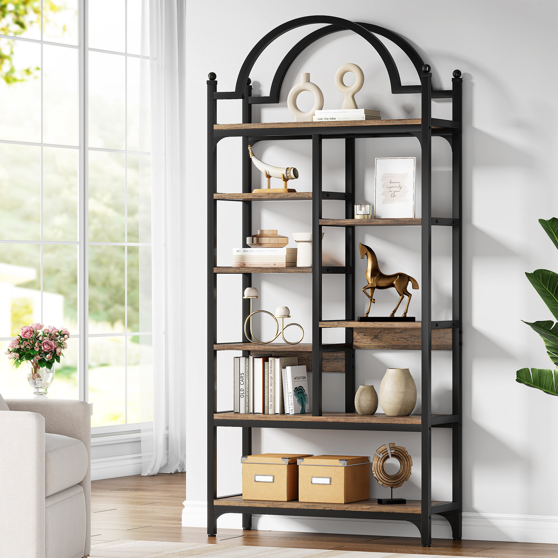 House of Hampton® Landrienne 31.5" Bookshelf, Large Storage Bookcase | Wayfair